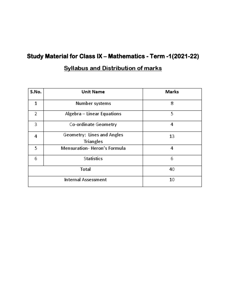 Study Material For Class IX | Download Free PDF | Cartesian Coordinate ...