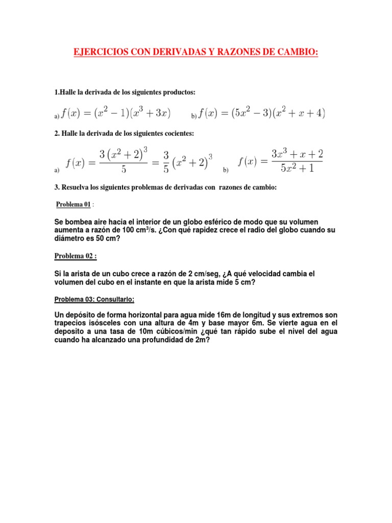 Ejercicios Con Derivadas y Razones de Cambio | PDF