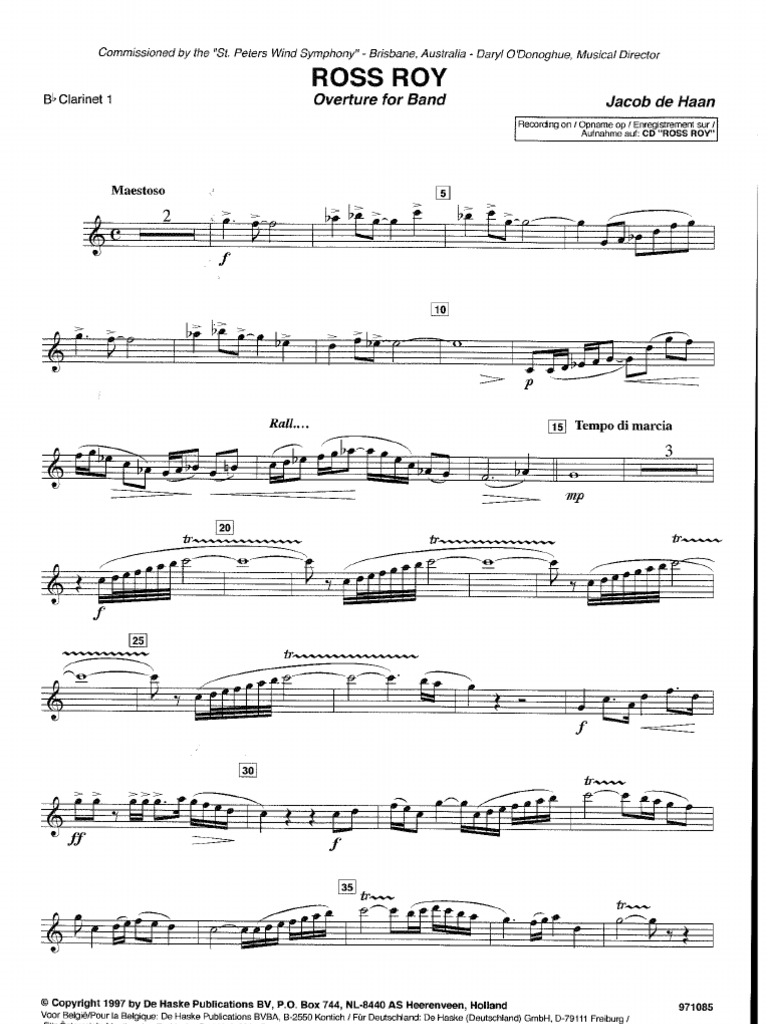 ROSS ROY. Jacob de Haan. Clarinete I en Sib | PDF | Art