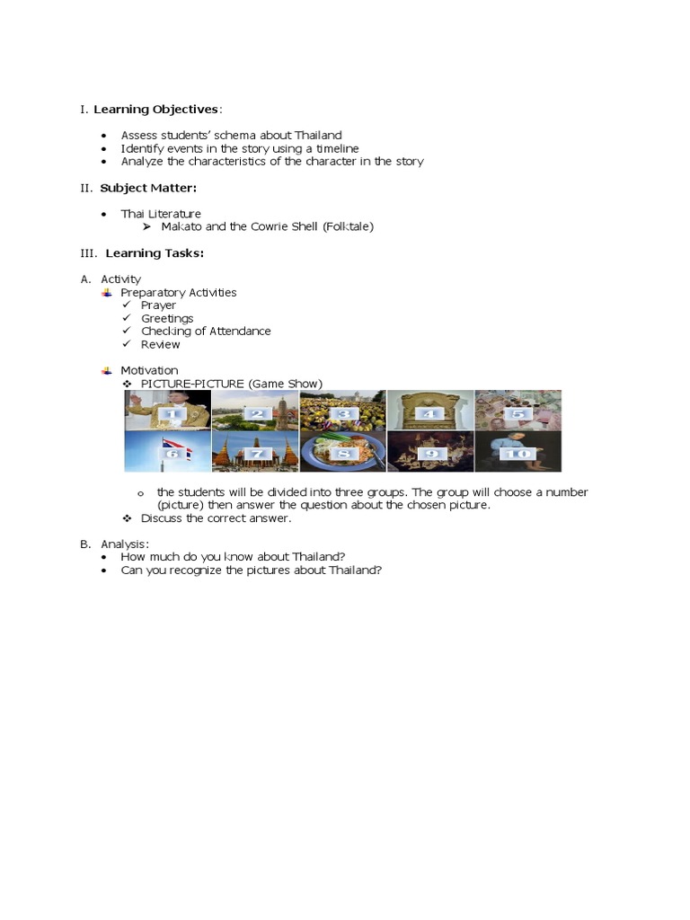 Teaching Thai Folktale: Makato Activities | PDF | Cognitive Science ...