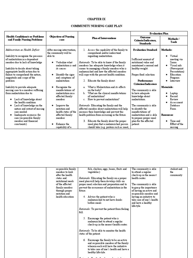 Community Nursing Care Plan | PDF | Malnutrition | Nursing