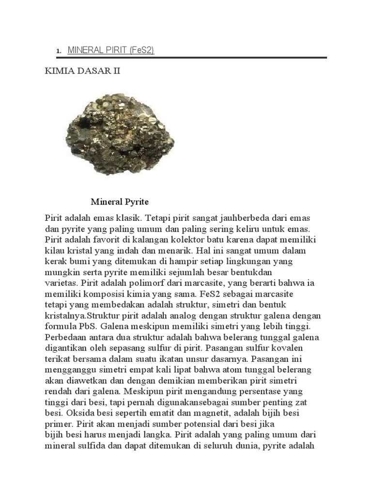 Karakteristik dan Kegunaan Mineral Pirit | PDF