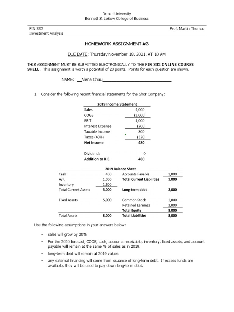 FIN 332 Investment Analysis Assignment | PDF | Retained Earnings ...