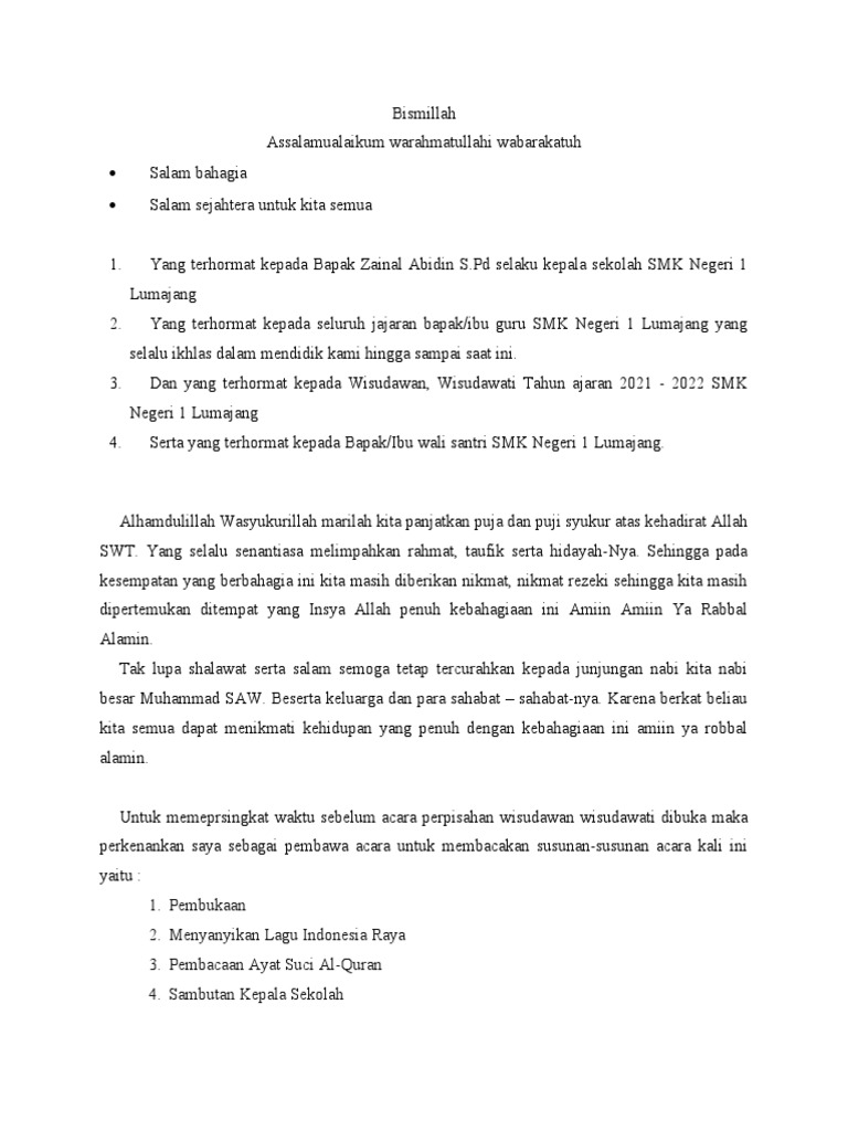 Teks MC Wisuda. | PDF