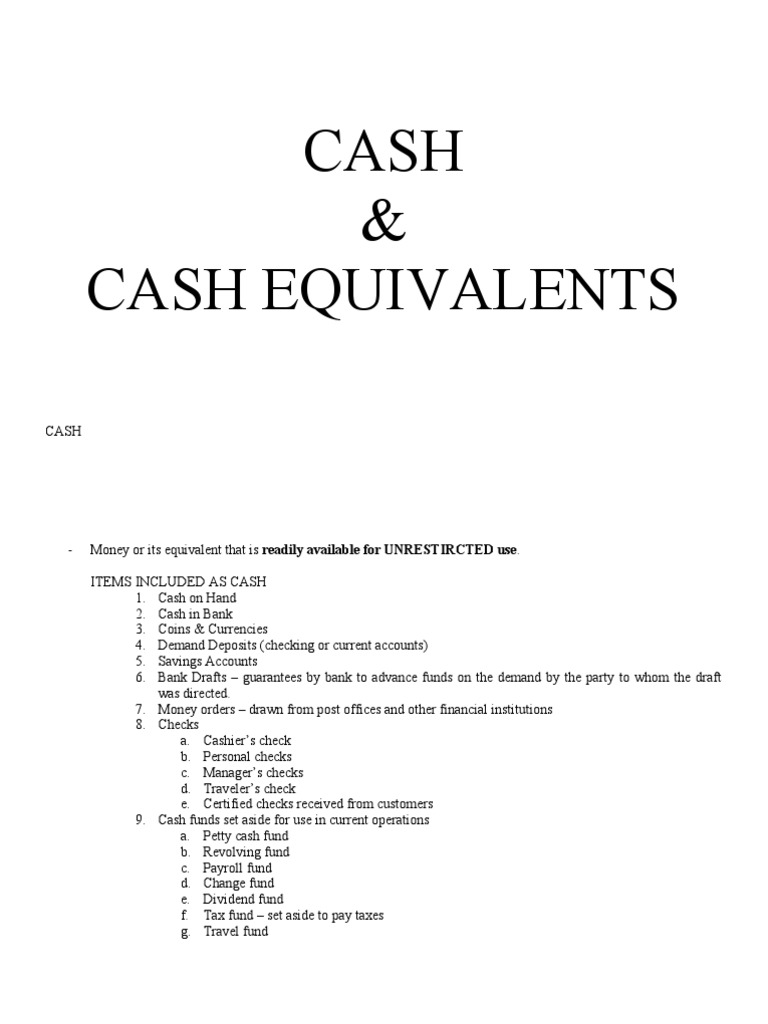 Cash and Cash Equivalents Definition and Examples | PDF | Cheque | Banks