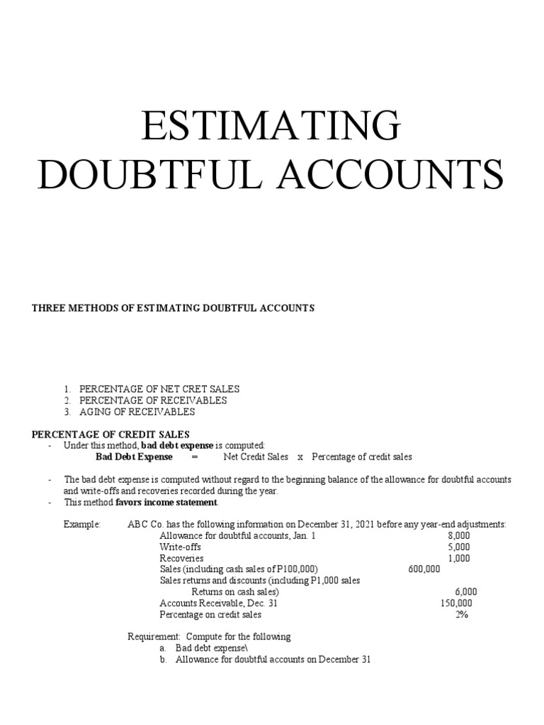 Estimating Doubtful Accounts Methods | PDF | Bad Debt | Financial ...