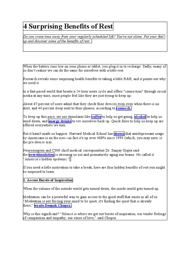 4 Surprising Benefits of Rest | PDF | Sleep | Psychology