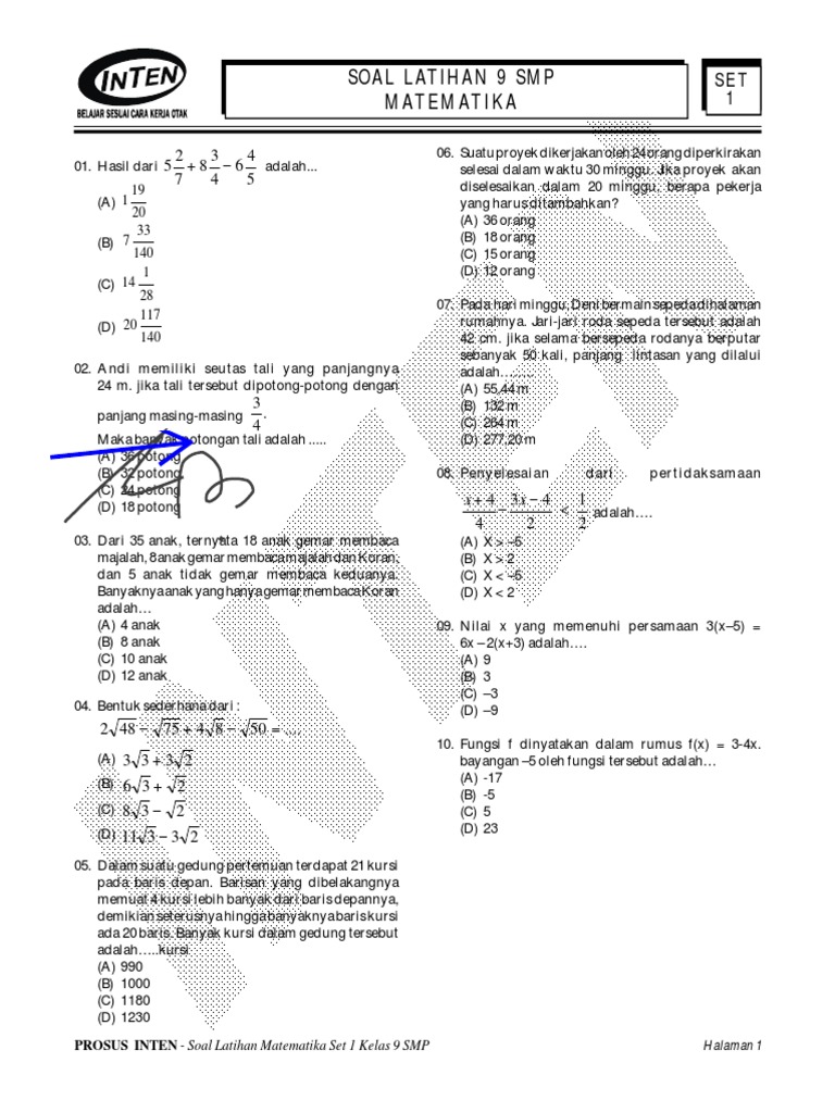 Matematika Set 1 Kelas 9 Pdf
