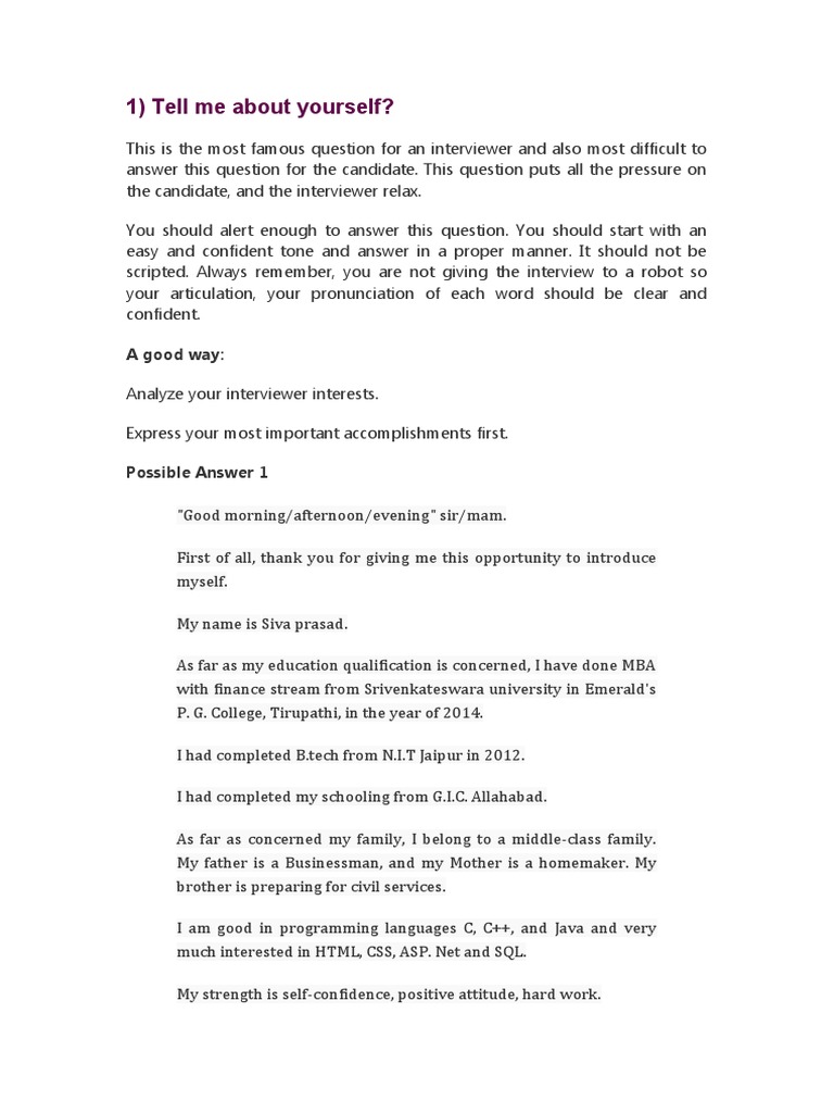 HR Interview Questions | PDF | Goal | Question