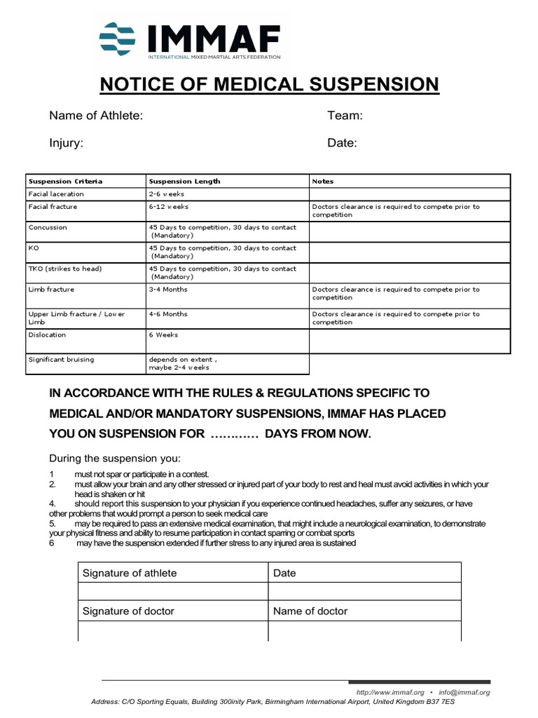 Medical Suspension Form | PDF | Concussion | Diseases And Disorders