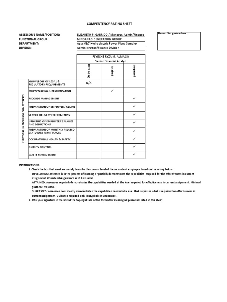 Competency Rating Sheet for Employees | PDF | Business | Economies