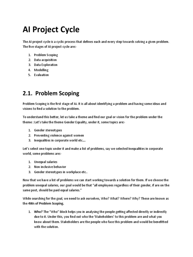 AI Project Cycle: 2.1. Problem Scoping | PDF | Intelligence (AI) & Semantics | Artificial ...
