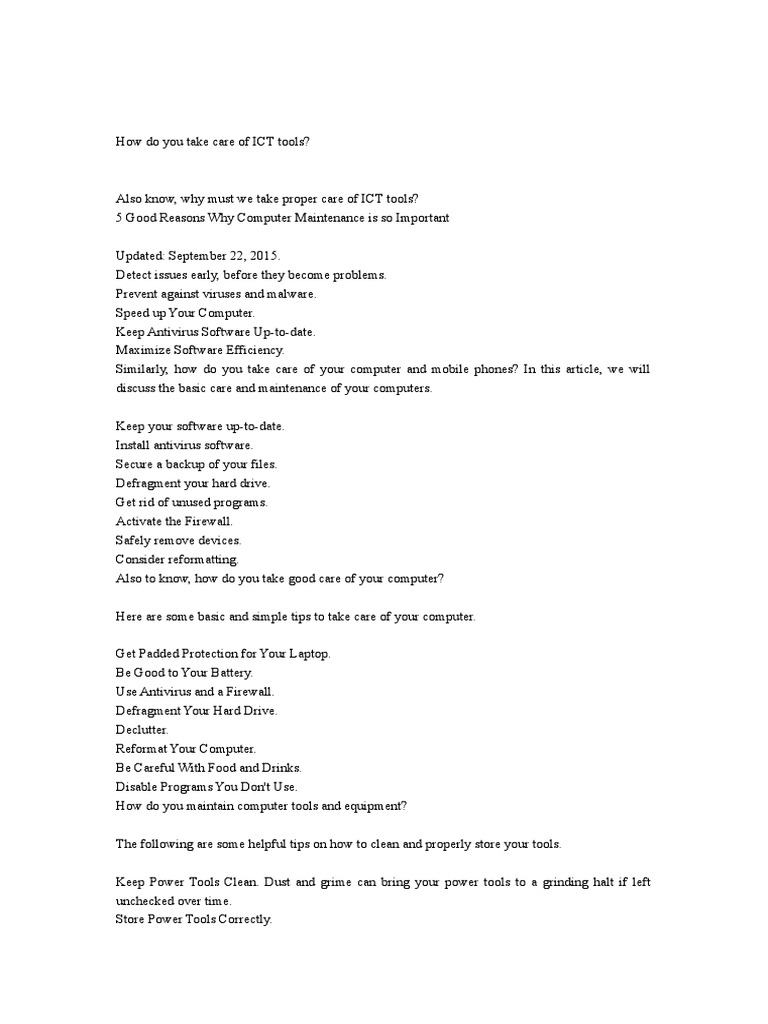 How To Take Care of ICT Tools | PDF | Computer Virus | Laptop