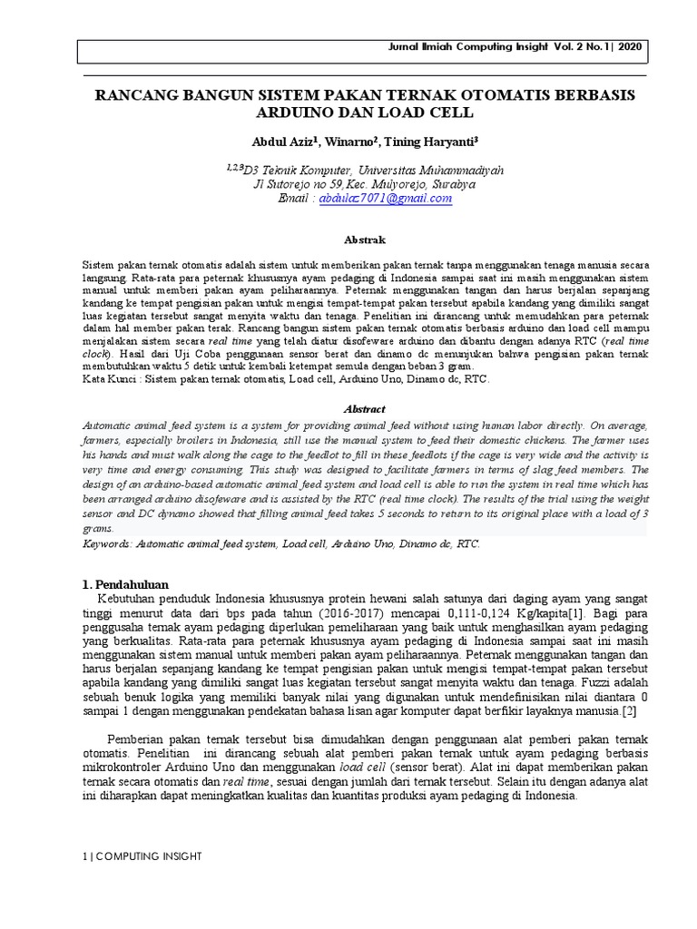 Rancang Bangun Sistem Pakan Ternak Otomatis Berbasis Arduino Dan Load Cell Pdf