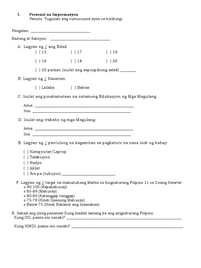 Talatanungan para Sa Mga Mag Aaral | PDF