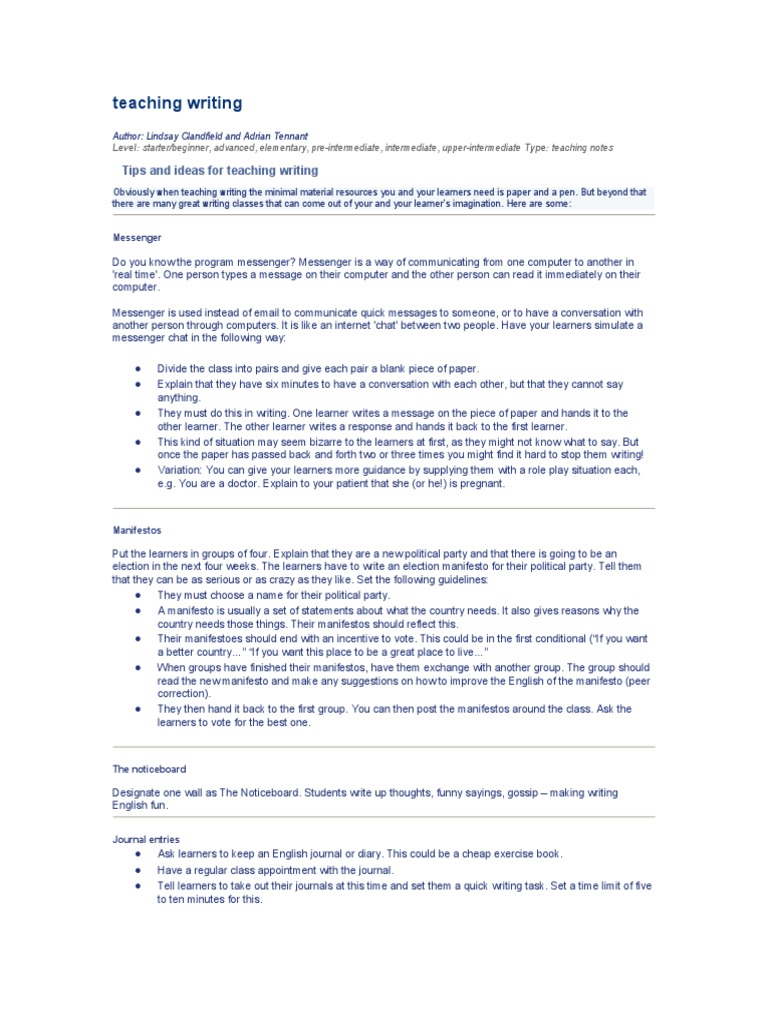 Tips and Ideas For Teaching Writing | PDF | Learning | Communication