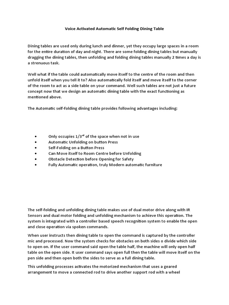 Voice Activated Automatic Self Folding Dining Table | PDF | Electric ...