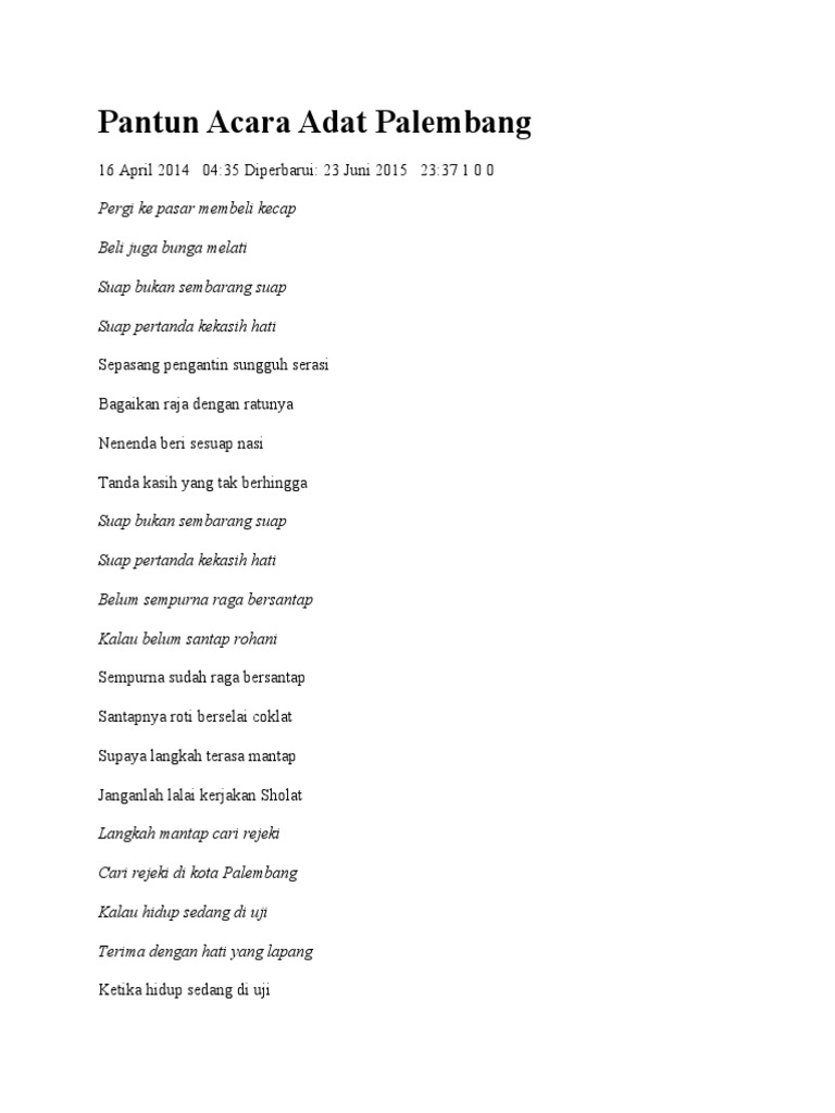 Pantun Acara Adat Palembang | PDF