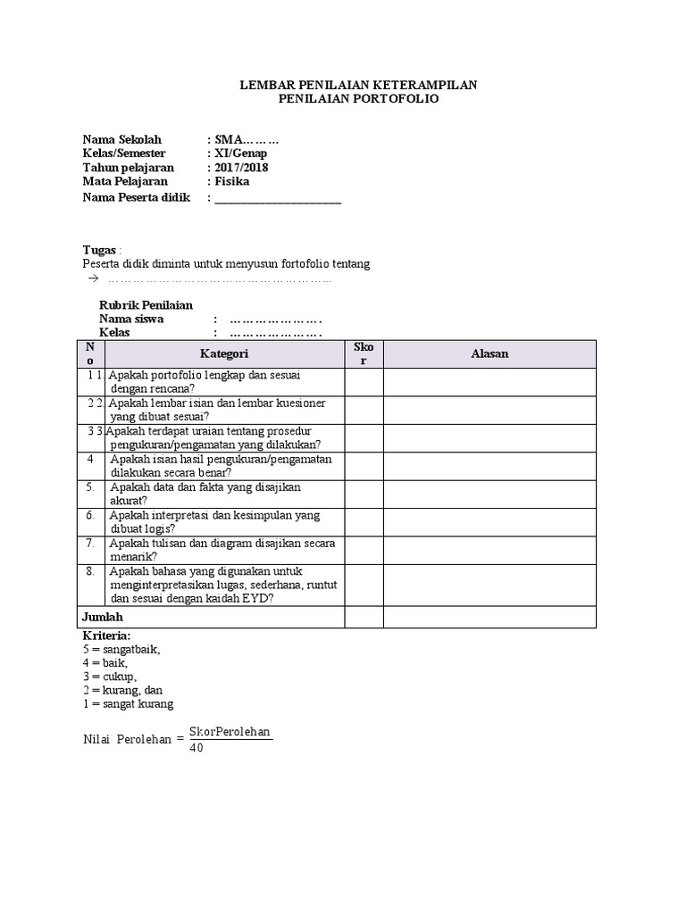 13 Instrumen Penilaian Portofolio | PDF