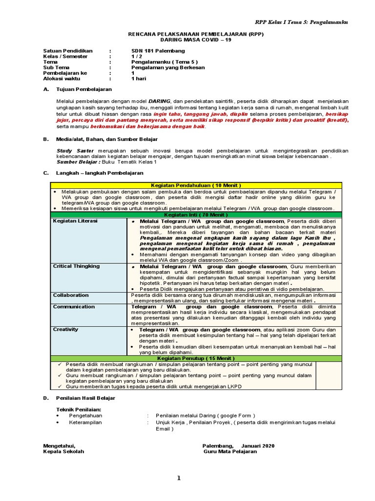 RPP Tema 5 Subtema 4 | PDF