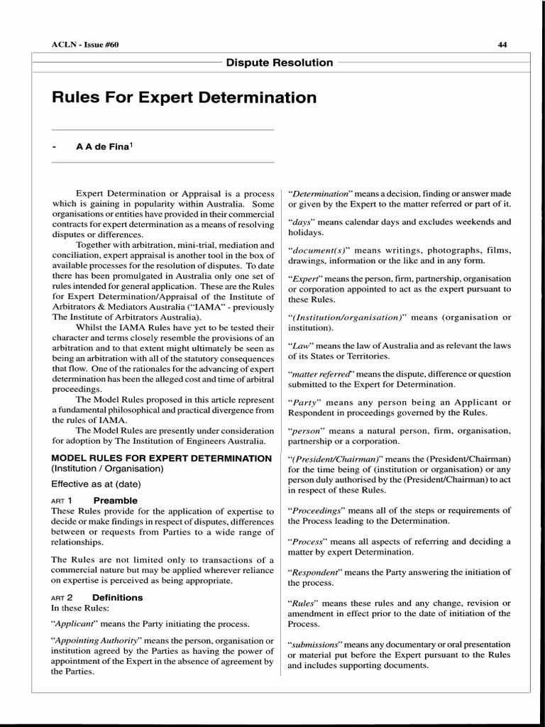 Expert Determination Rules Overview | PDF | Arbitration | Indemnity