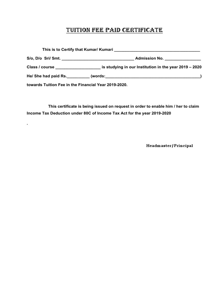 Tuition Fee Paid Certificate | PDF