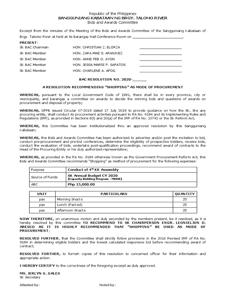 Sangguniang Kabataan NG Brgy. Talomo River: Republic of The Philippines ...