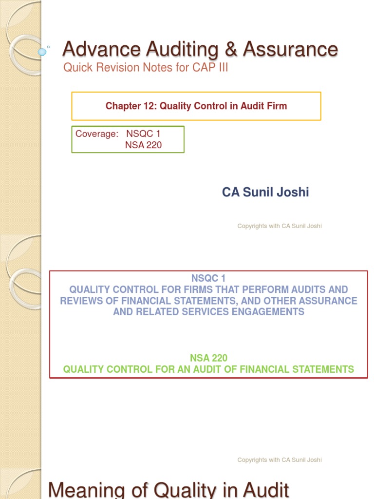 Chapter 12 Quality Control in Audits | PDF | Audit | Auditor's Report