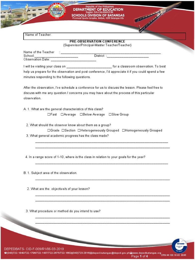 Pre-Observation Conference Guide | PDF | Teachers | Educational Psychology