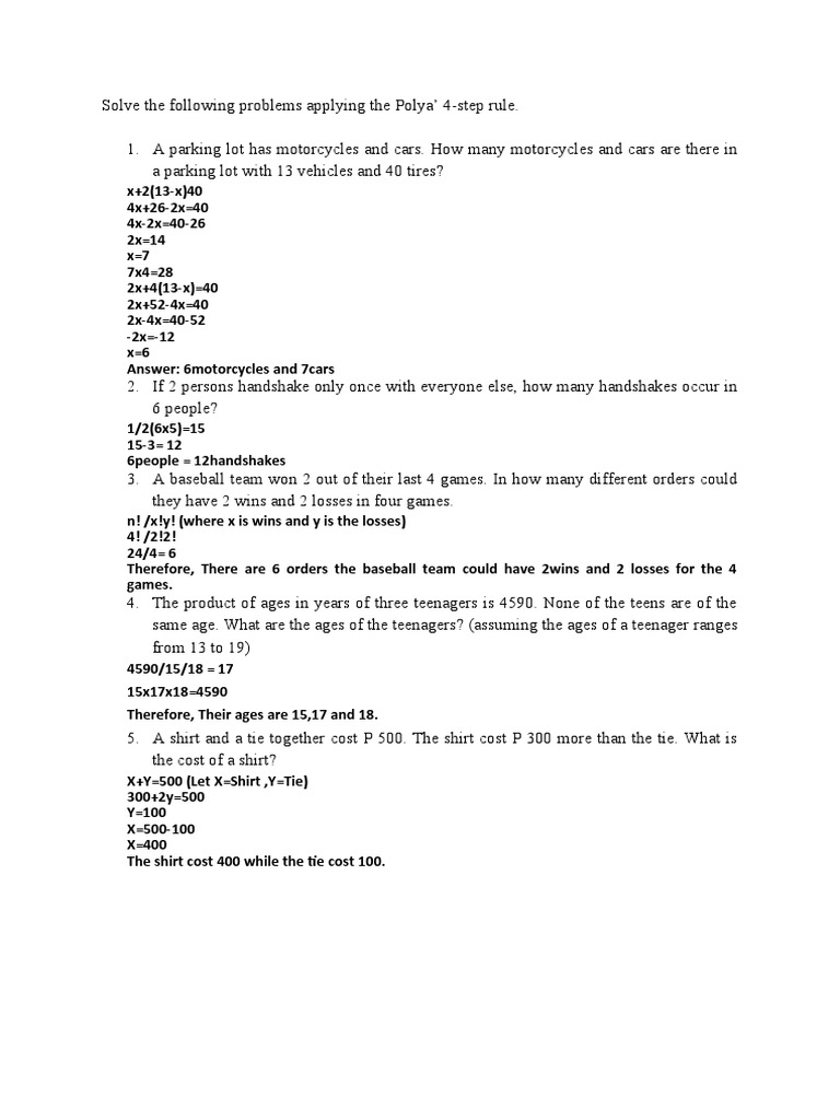 Polya Question and Answer | PDF | Teaching Methods & Materials