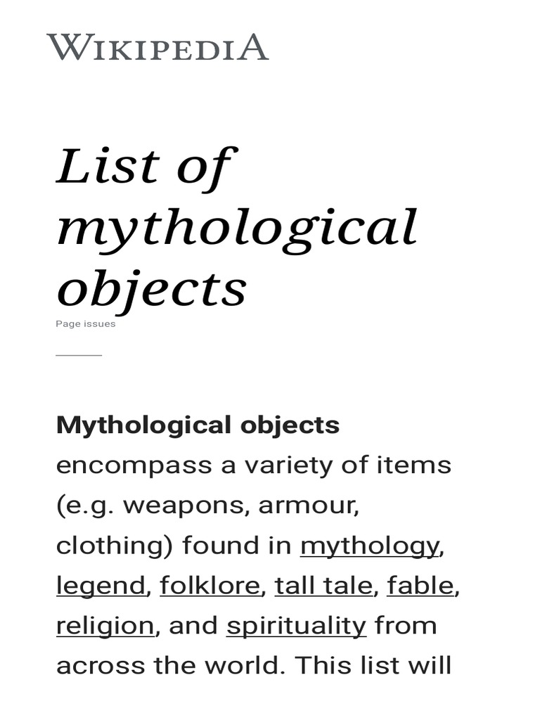 List of Mythological Objects | PDF | Excalibur | Mythology