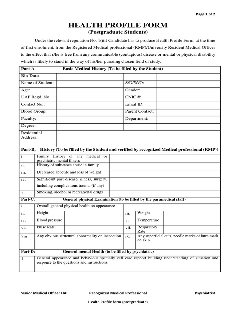 100321health Profile Form | PDF | Mental Disorder | Health Professional