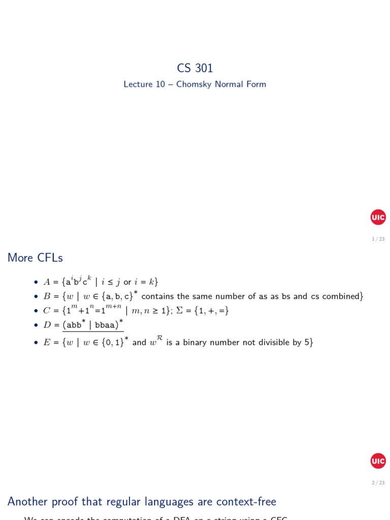 Lecture 10 - Chomsky Normal Form | PDF | Language Mechanics | Syntax