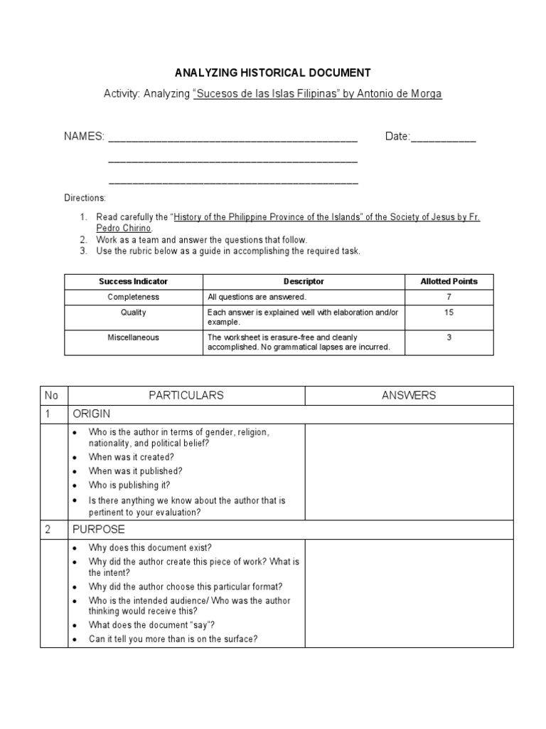 OPVL Work-Activity Sheet - de Morga | PDF