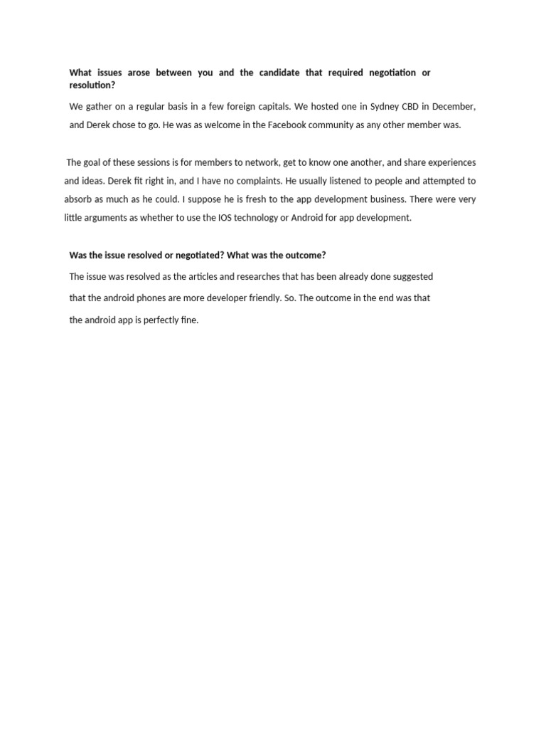 What Issues Arose Between You and The Candidate That Required ...