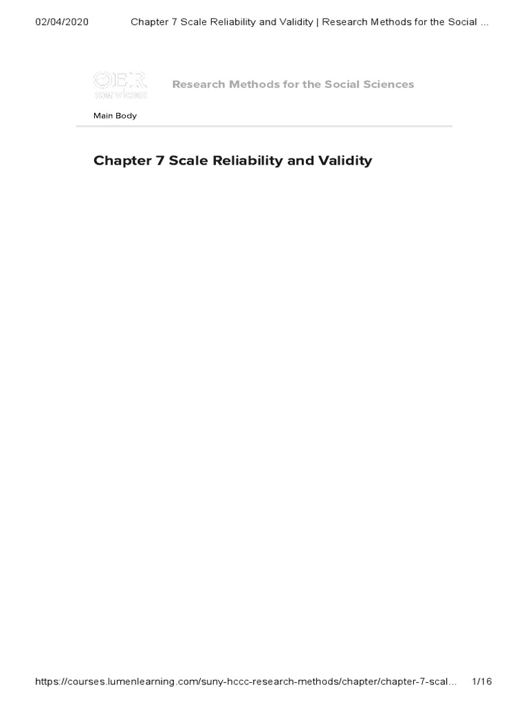 Chapter 7 Scale Reliability and Validity: Research Methods For The Social Sciences | PDF ...