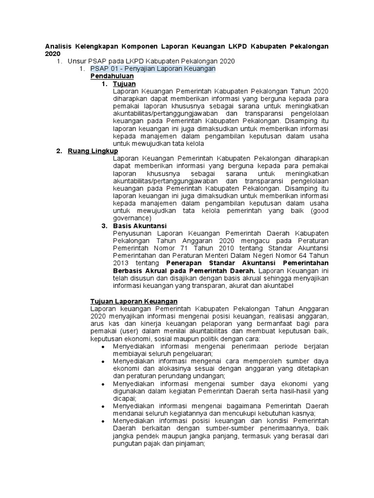 Analisis Kelengkapan Komponen Laporan Keuangan LKPD Kabupaten ...