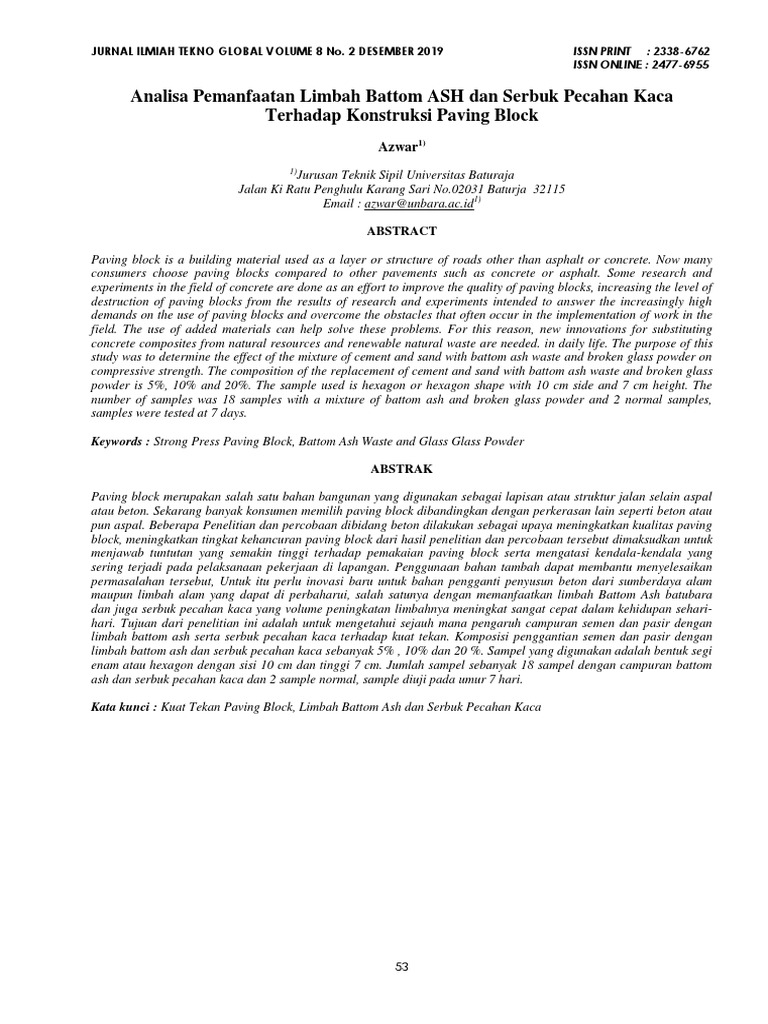 Analisa Pemanfaatan Limbah Battom ASH Dan Serbuk Pecahan Kaca Terhadap ...