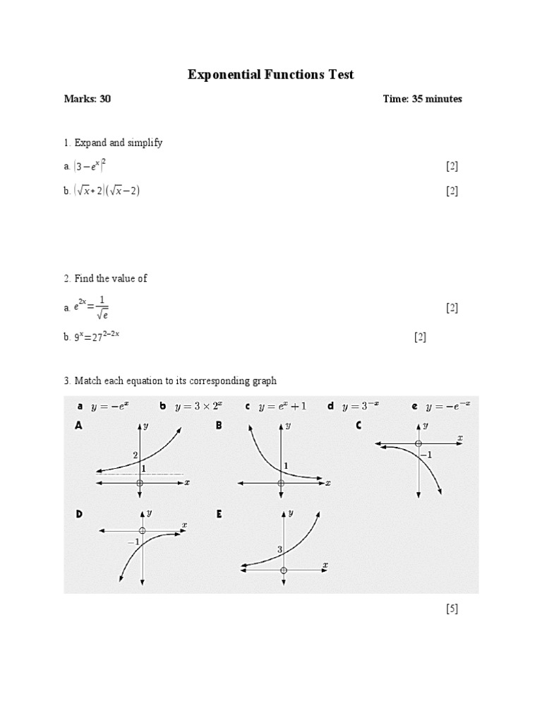 Exponential Functions Test | PDF | Teaching Methods & Materials ...