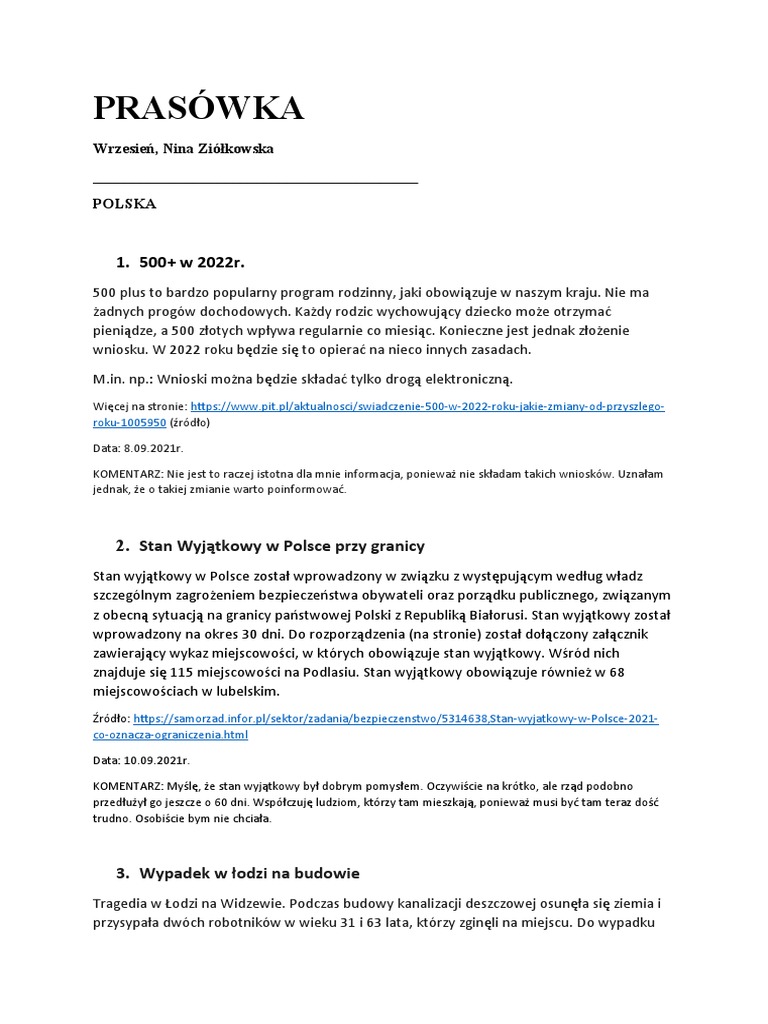 Prasówka Wrzesień - Nina Ziółkowska | PDF