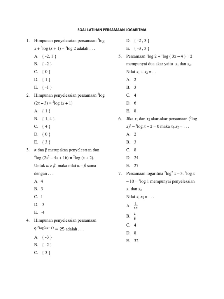 Soal Latihan Persamaan Logaritma | PDF