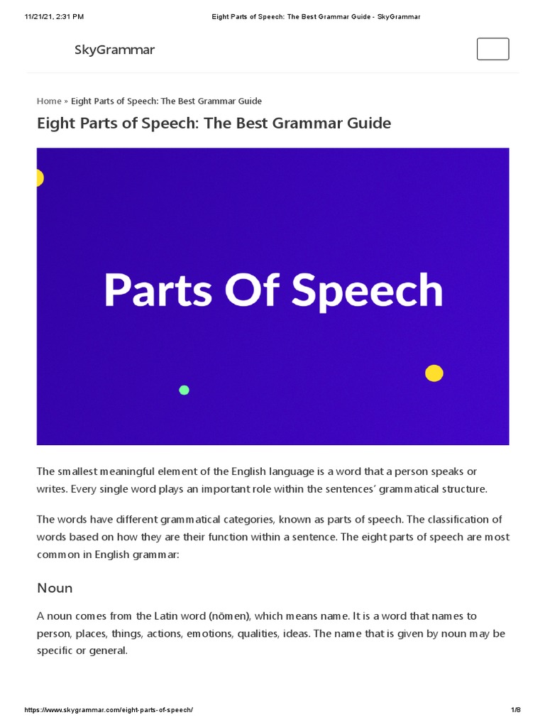 Eight Parts of Speech - The Best Grammar Guide - SkyGrammar | Download ...