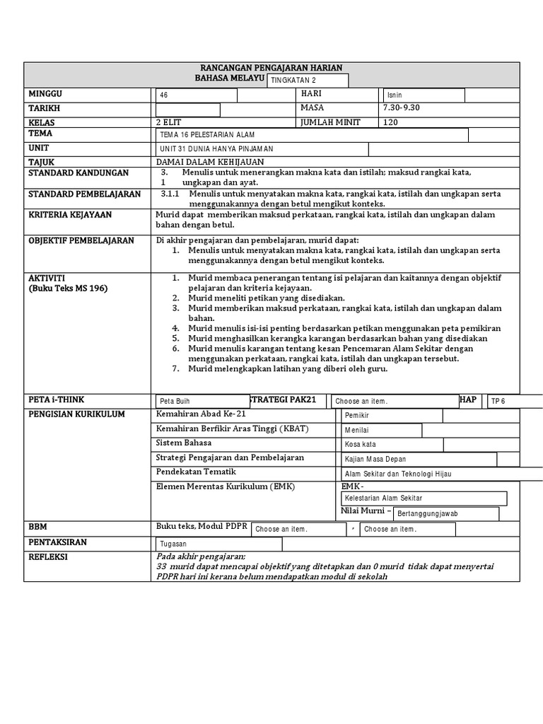 RPH BM 15-19 Nov | PDF | Karier & Perkembangan