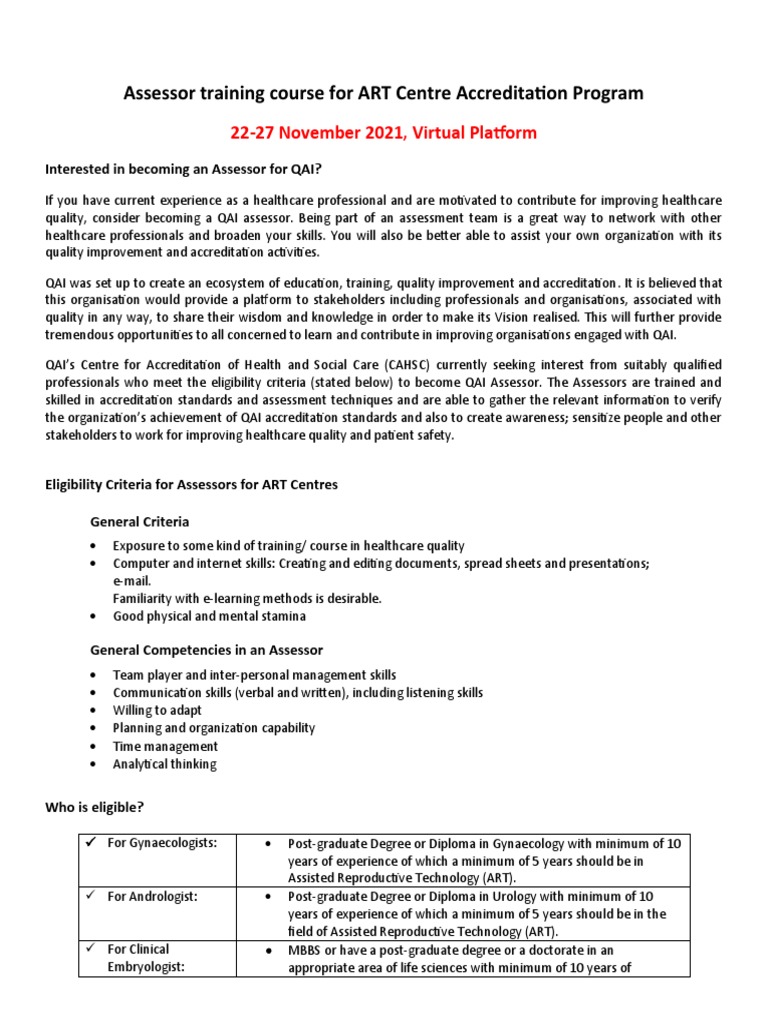Assessor Training Course For ART Centre Accreditation Program | PDF ...