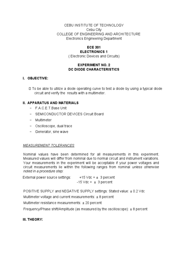 ECE 301 Electronics 1: Measurement Tolerances | PDF | Diode | P–N Junction