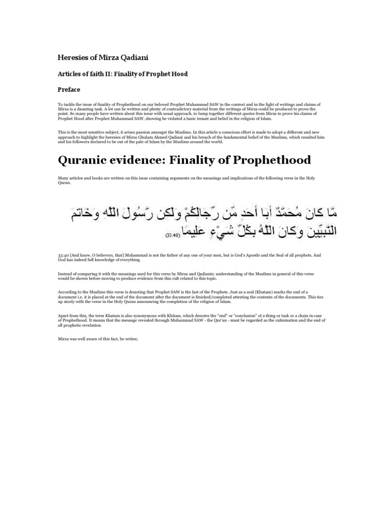 Finality of Prophet Hood | PDF | Prophets And Messengers In Islam ...