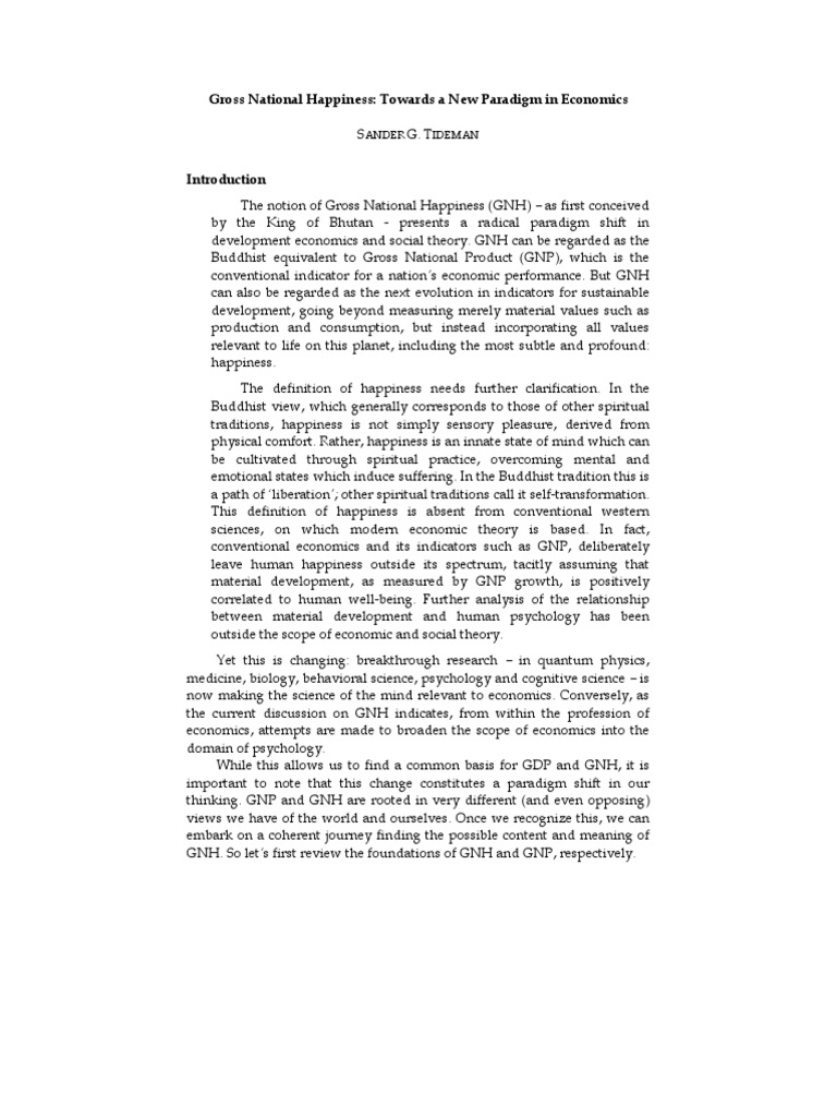 Gross National Happiness: Towards A New Paradigm in Economics | PDF ...