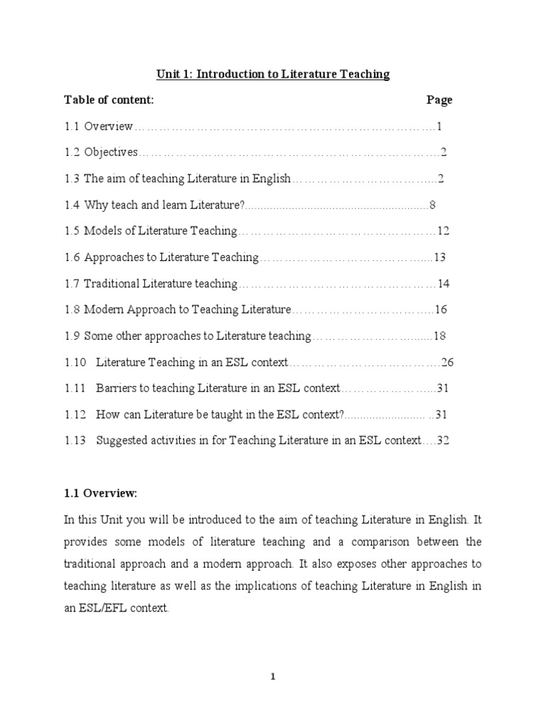 Unit 1 Teaching Literature | PDF | English Studies | English As A ...