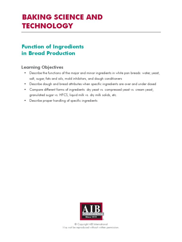 Function of Ingridients AIB | PDF | Flour | Breads