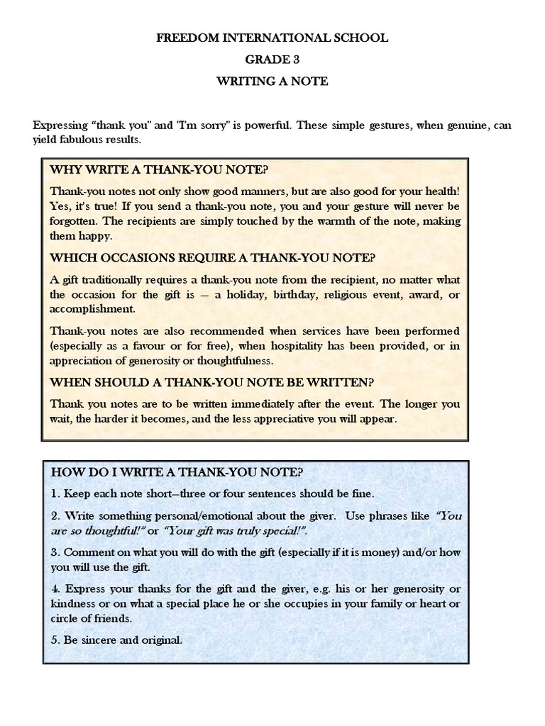 Writing A Thank You Note | PDF | Gift